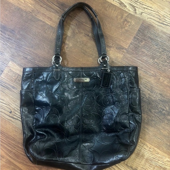 Coach | Bags | Coach Embossed Black Leather Tote | Poshmark